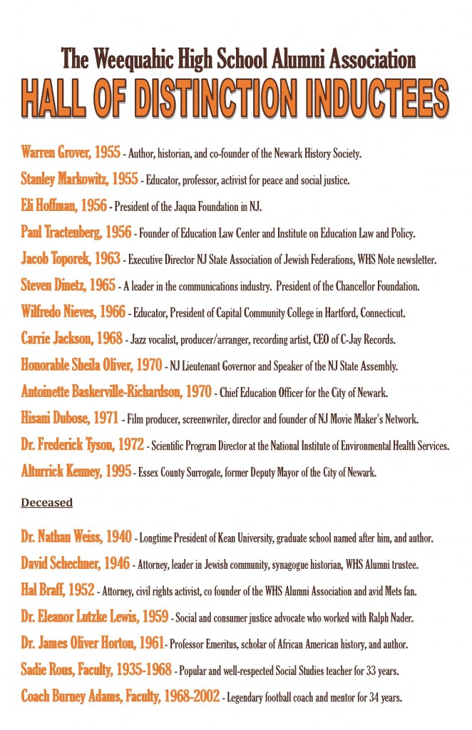 20 NOTABLE GRADS INDUCTED INTO ALUMNI HALL OF DISTINCTION – Weequahic ...